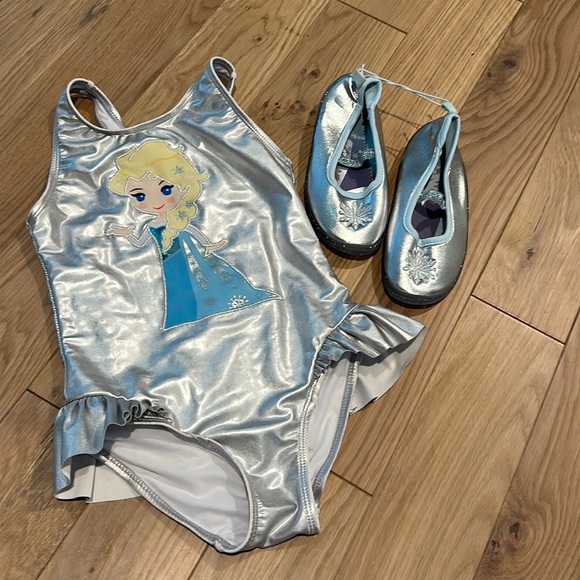 Disney | Swim | Disney Brand Kids Elsa Bathing Suit 78 And Water Shoes ...